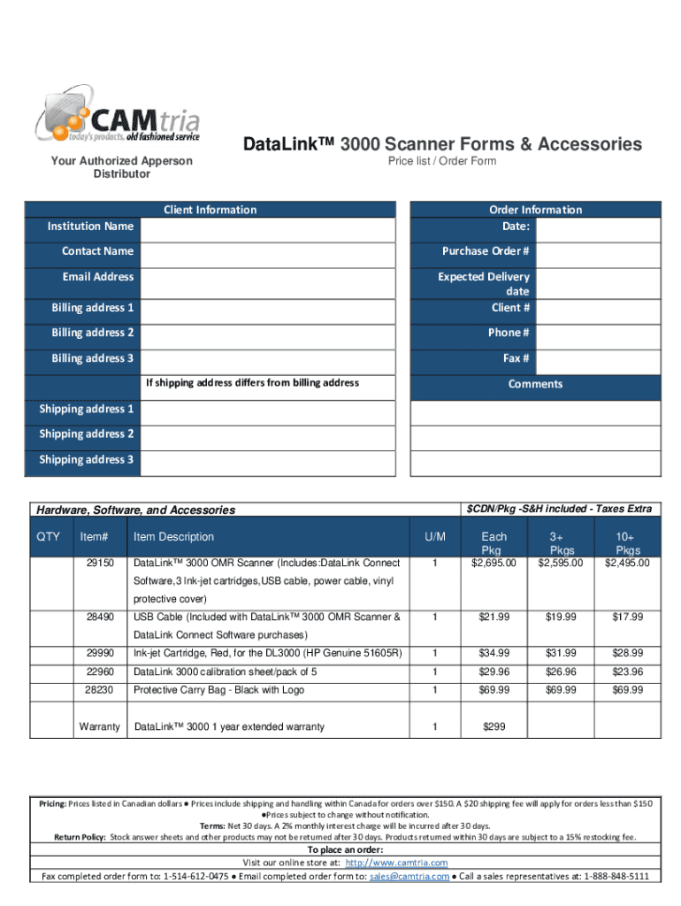 Fillable Online DataLink 3000 Scanner Forms & Accessories Fax Email Print - pdfFiller