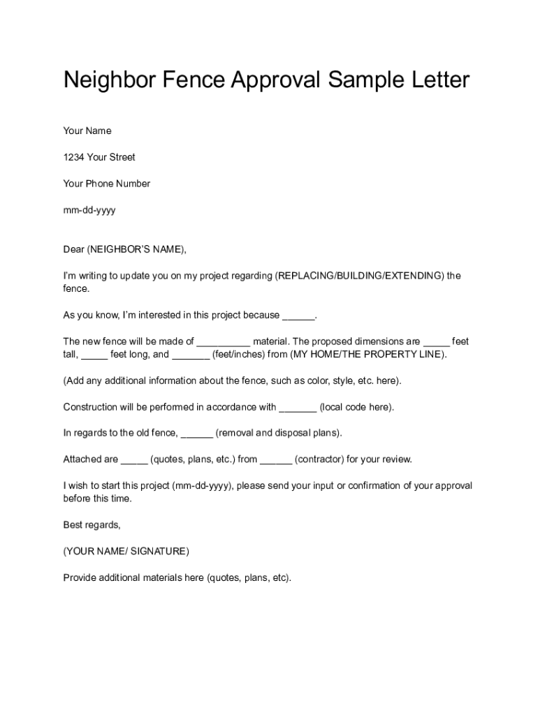 Fillable Online Get Sample Letter To Neighbor About Replacing Fence Fax ...
