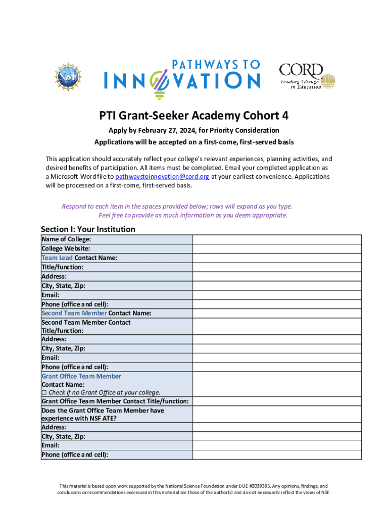 Fillable Online Pathways to Innovation (PTI) Grant-Seeker Academy ...