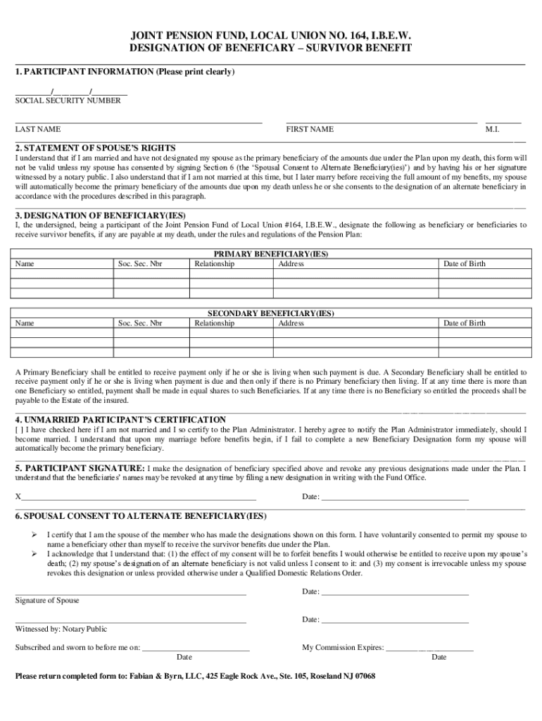 Fillable Online DISTRIBUTION FORM Joint Annuity Fund of Local Union ...
