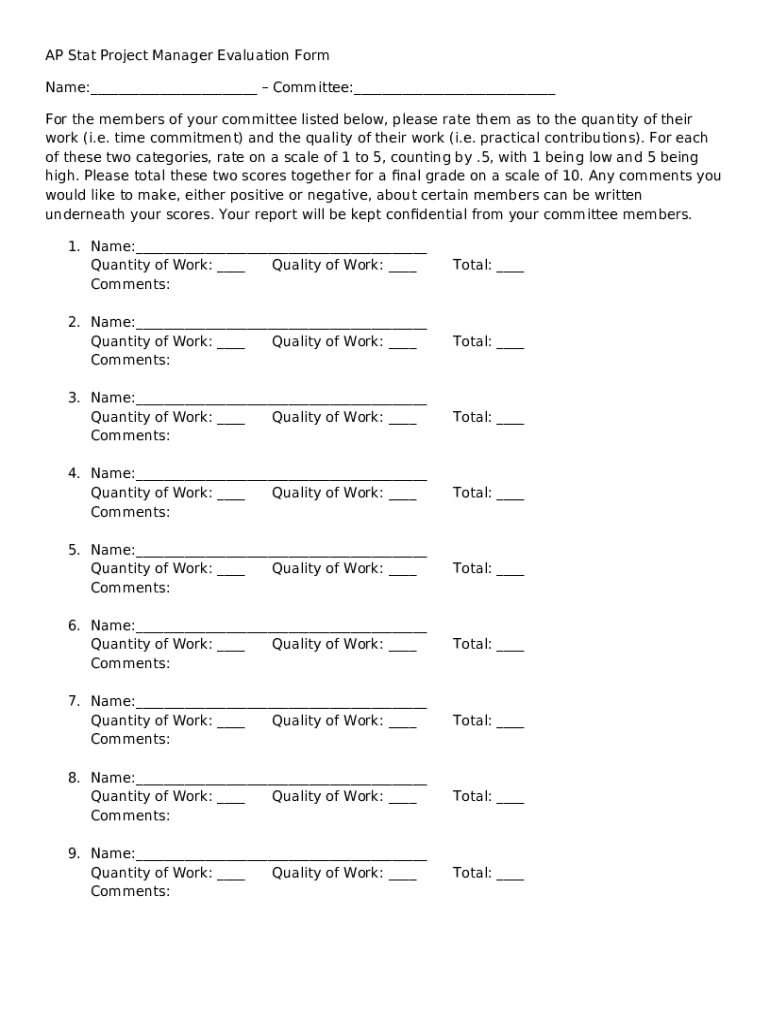 AP Stat Project Manager Evaluation Doc Template | pdfFiller
