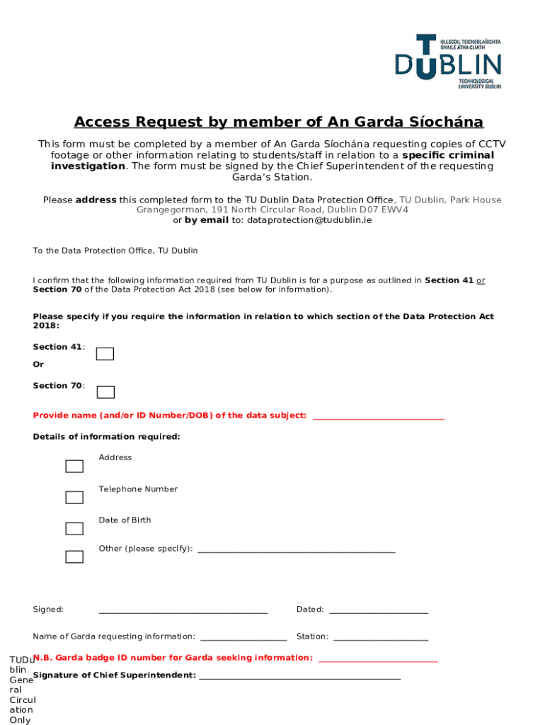 Garda CCTV Access Request Doc Template | pdfFiller