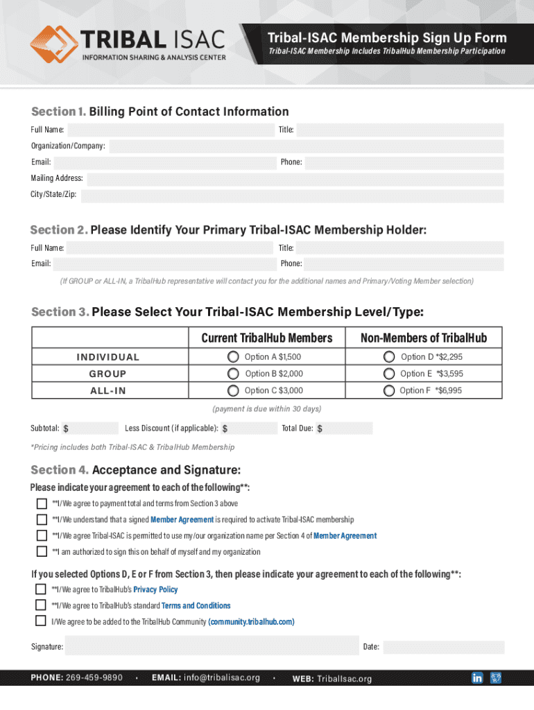 Fillable Online Tribal-ISAC Membership Sign Up Form Fax Email Print ...