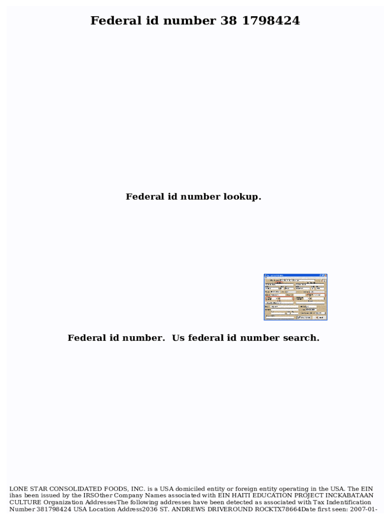 Fillable Online Federal id number 38 1798424 Fax Email Print - pdfFiller