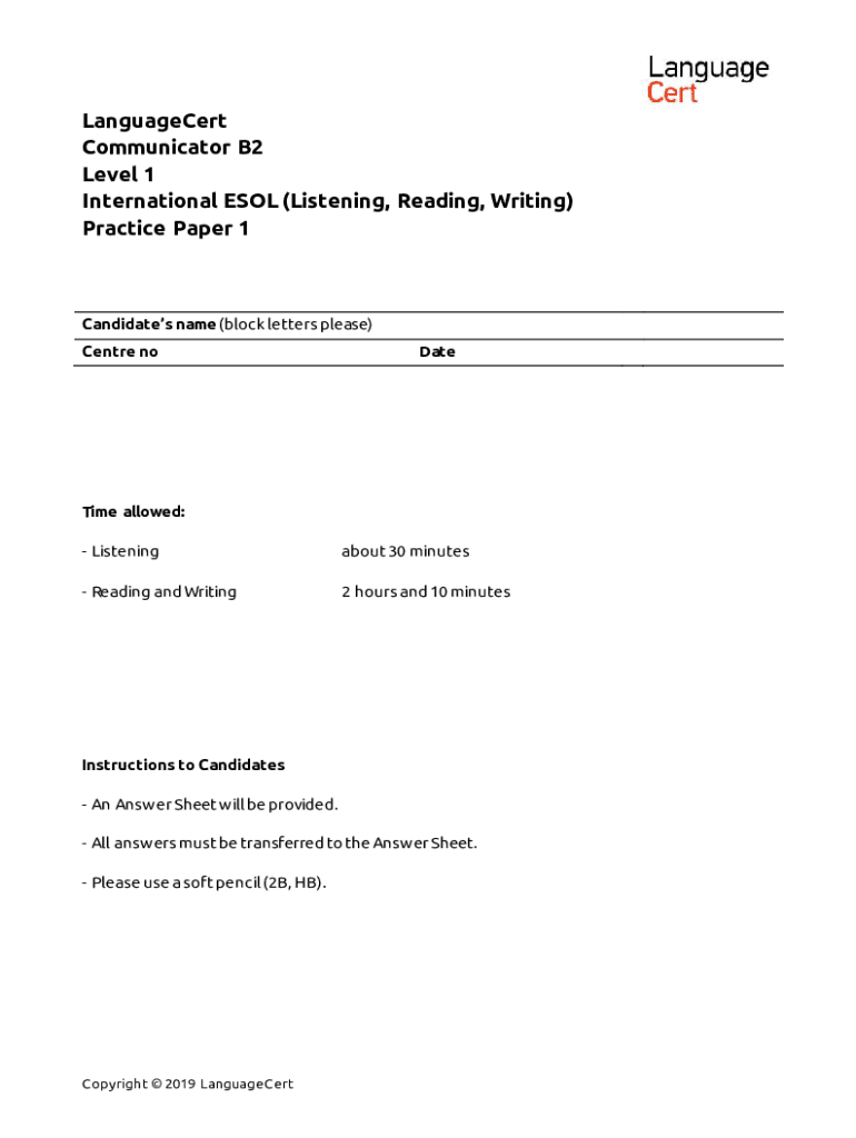 Fillable Online SELT B2 Listening, Reading, Writing & Speaking English ...