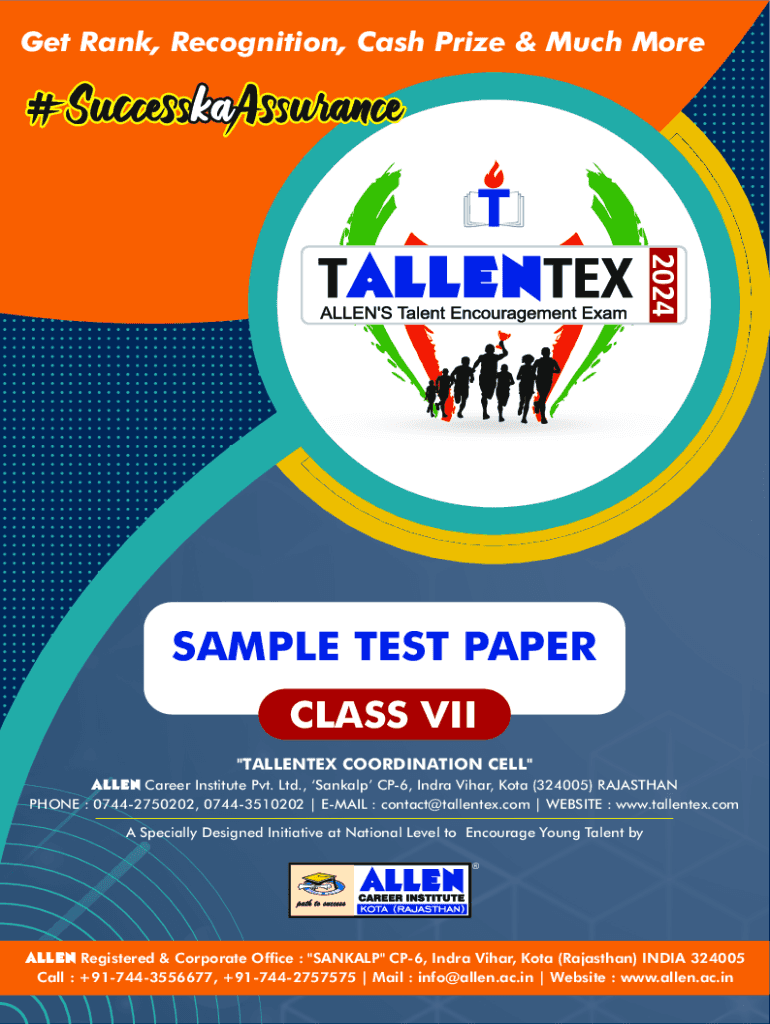Tallentex Class 7 Sample Paper Pdf - Fill Online, Printable, Fillable ...