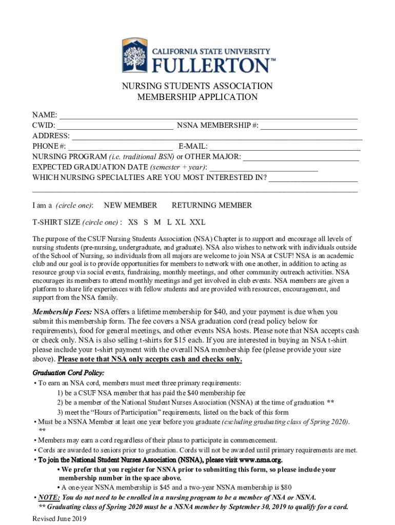 Fillable Online Student Nurses' Association Application Fax Email Print ...