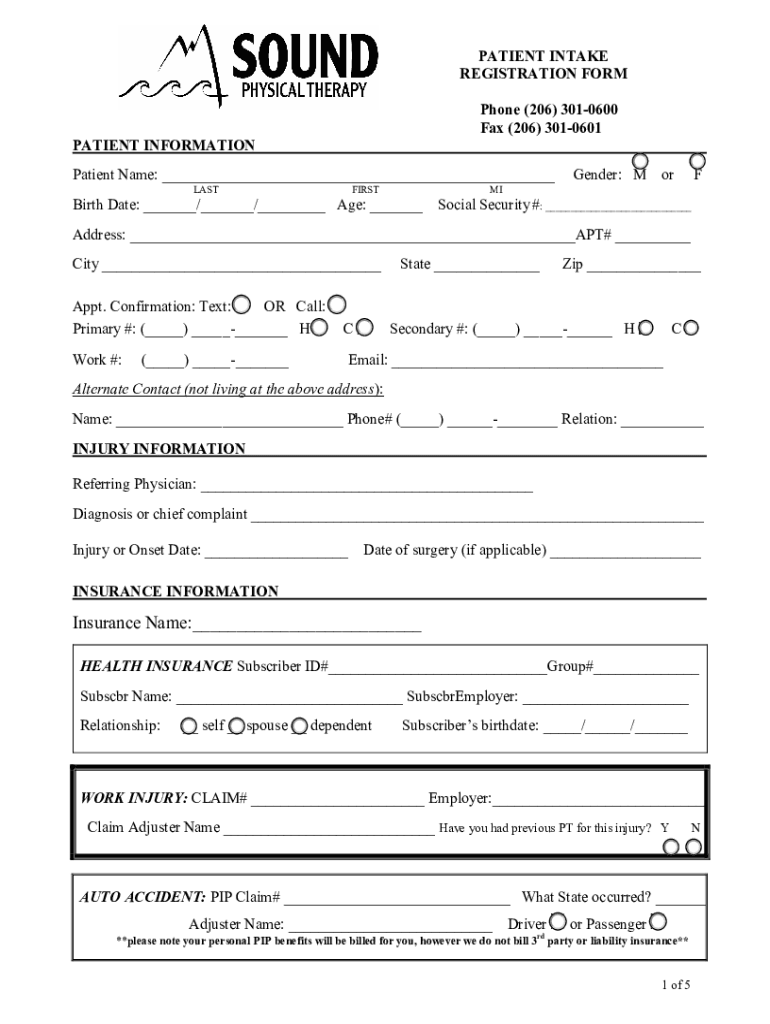 Fillable Online Physical Therapy Intake Form & ExampleFree PDF ... Fax ...