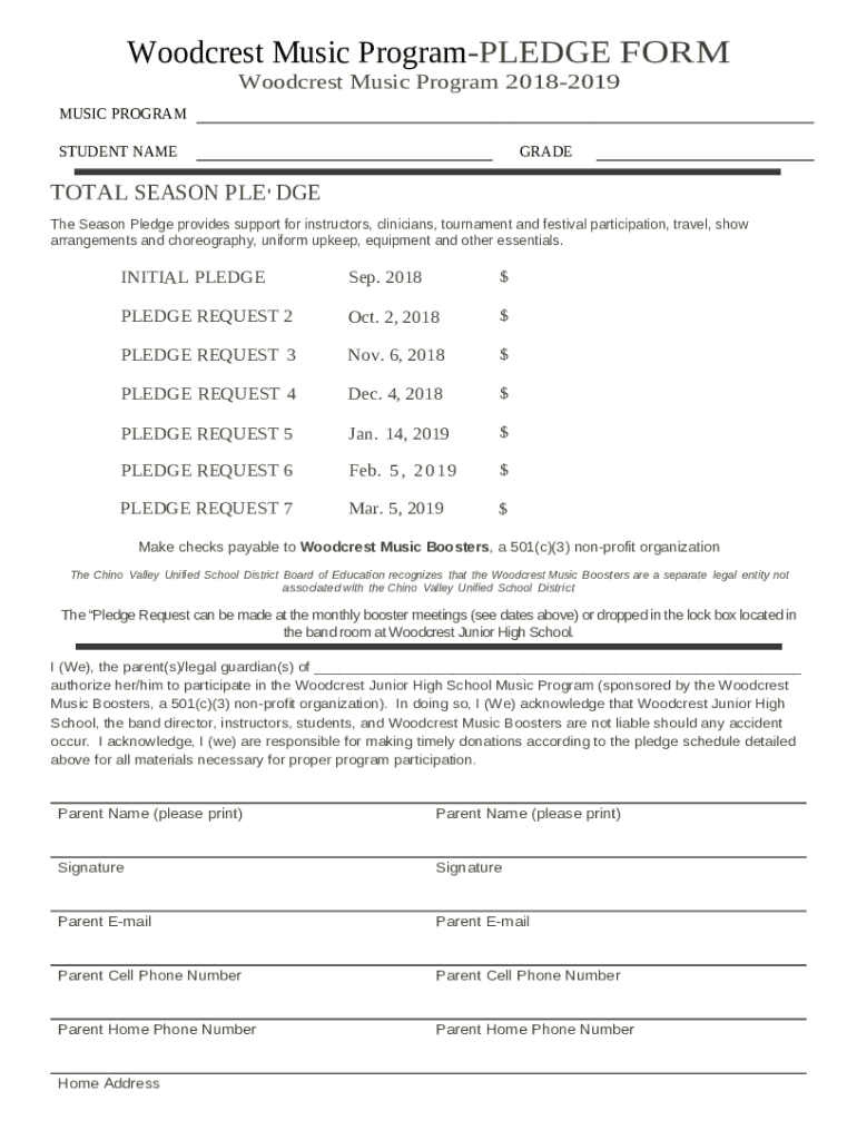 Pledge Agreement 2018-2019.docx Doc Template | pdfFiller
