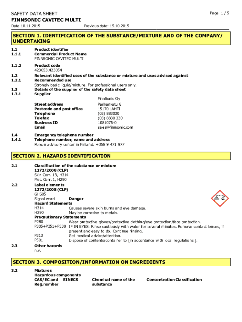 Fillable Online safety data sheet section 1 - identification Fax Email Print - pdfFiller