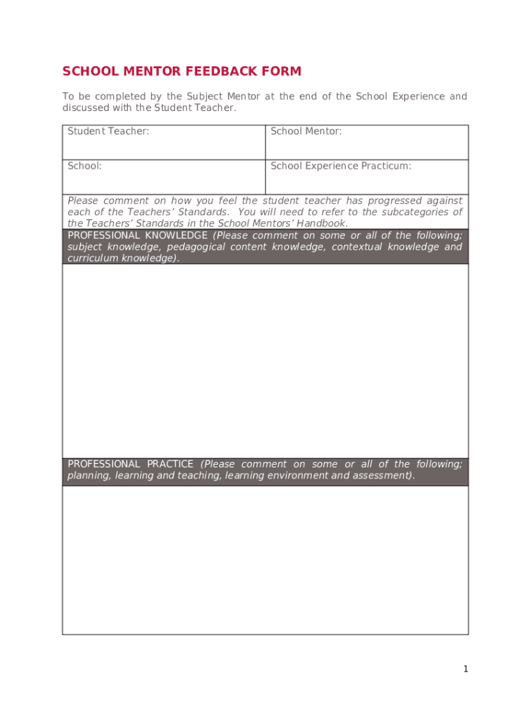 School Mentor Feedback Doc Template | pdfFiller