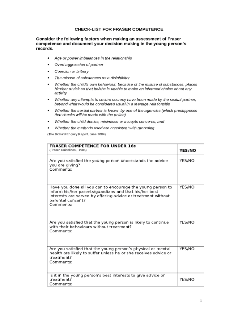 Fraser Competency: Checklist for young people under the ... Doc ...