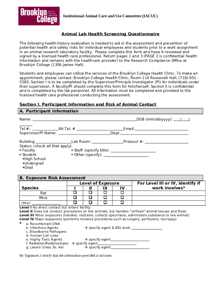 Feeding Behavior and Nutrition Lab Health Screening Questionnaire Doc ...
