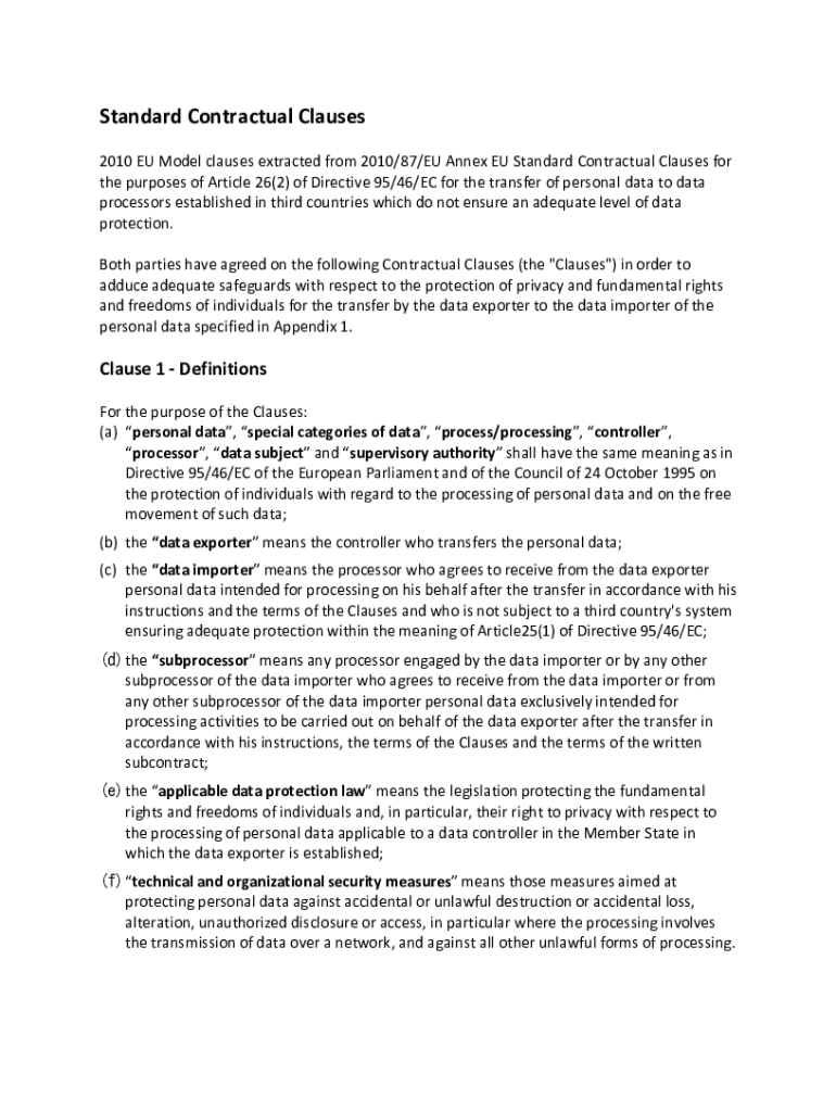 Fillable Online New Standard Contractual Clauses for Data Transfers ... Fax Email Print - pdfFiller