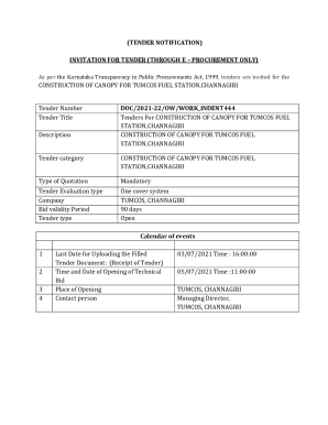 Fillable Online Tender Notification for Procurement of Data Entry ...