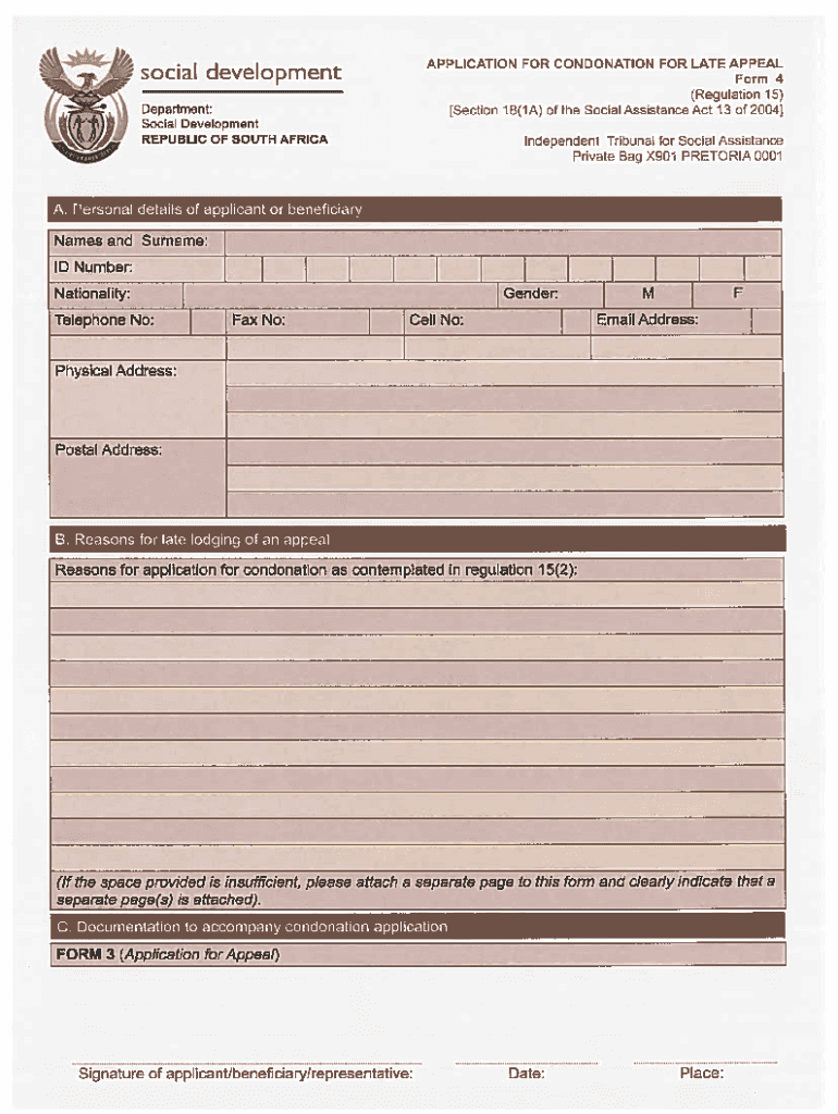 Fillable Online Application for Condonation for Late Appeal Form Fax ...