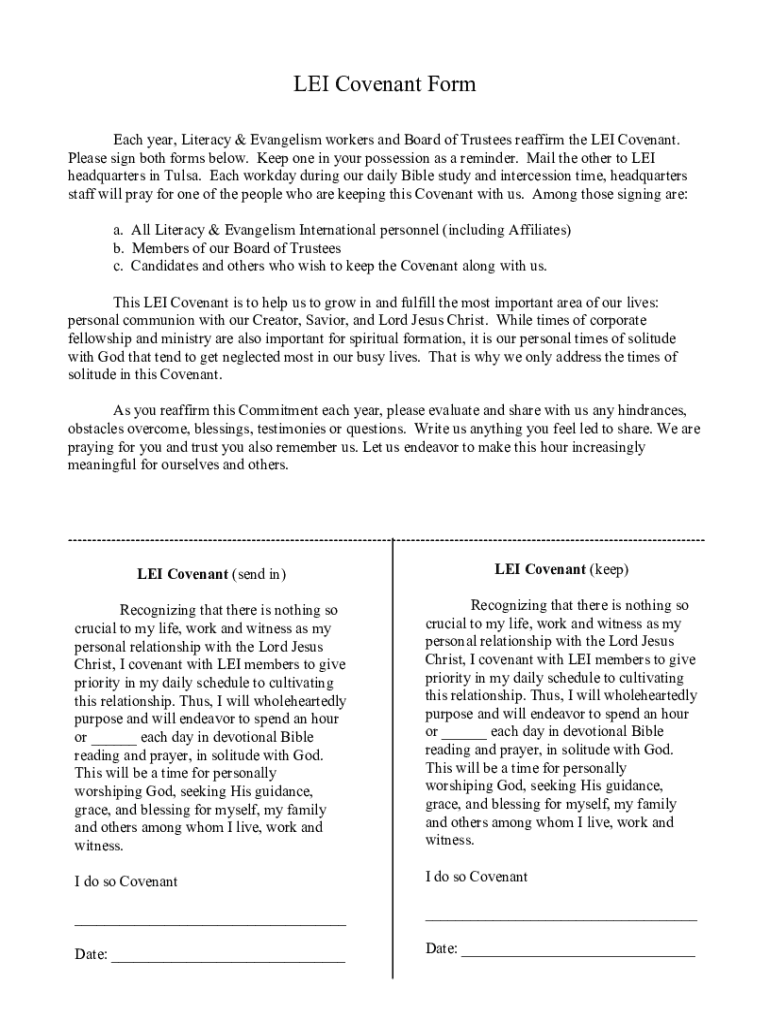Fillable Online LEI Covenant Form Fax Email Print - pdfFiller