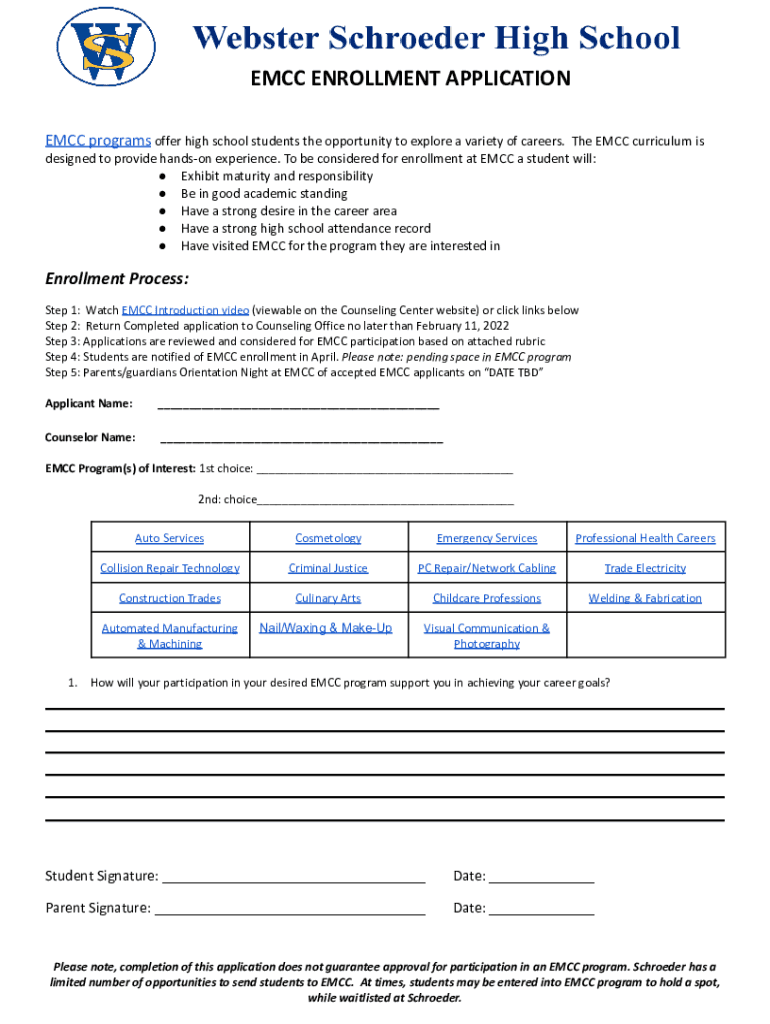 Fillable Online Adult Career Training at EMCC / Program Offerings Fax ...