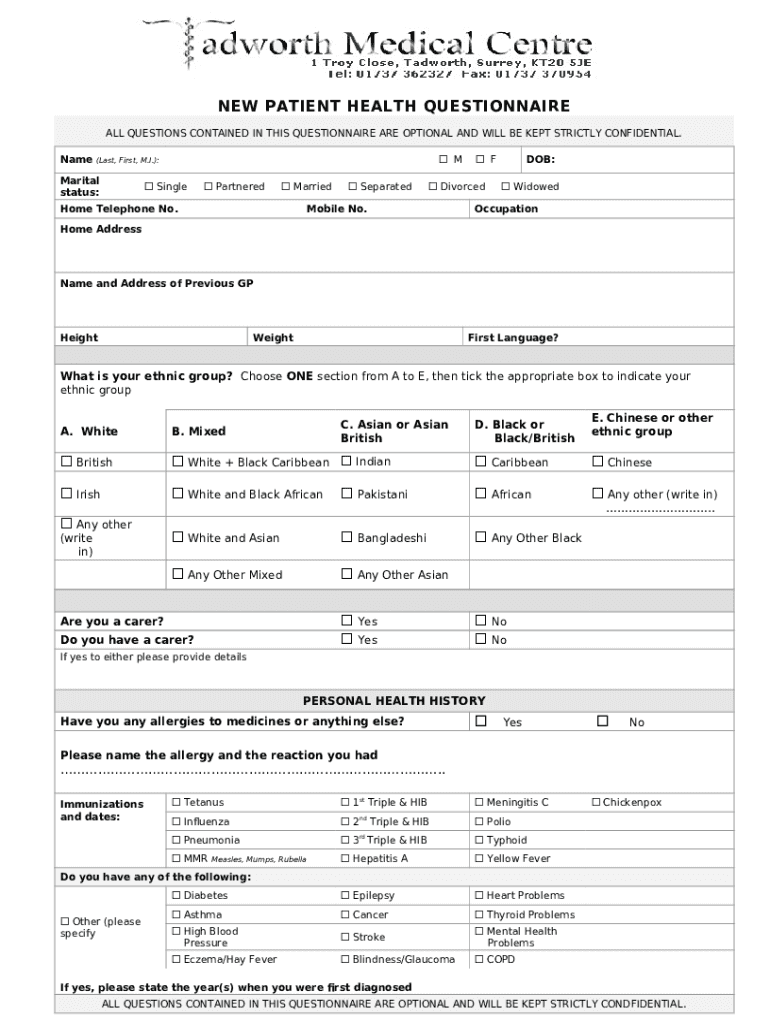 New Patient Health History: A Comprehensive Look at Medical, ... Doc ...