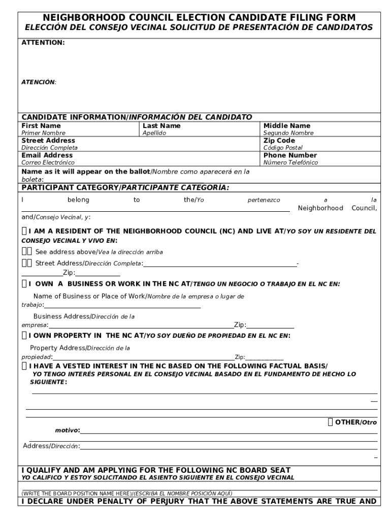 neighborhood council election candidate filing - ... Doc Template ...