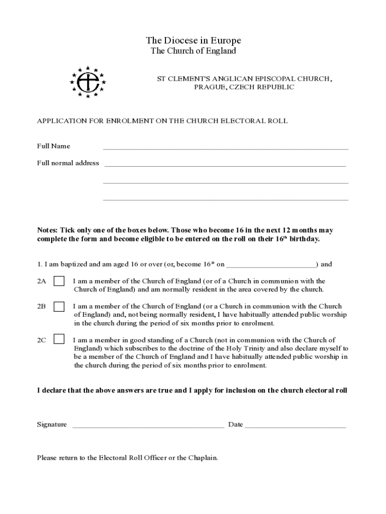Fillable Online Electoral roll - Diocese of Oxford - Anglican.org Fax ...