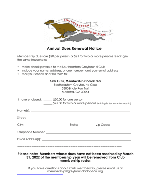 Fillable Online Annual Dues Renewal Notice Fax Email Print - pdfFiller