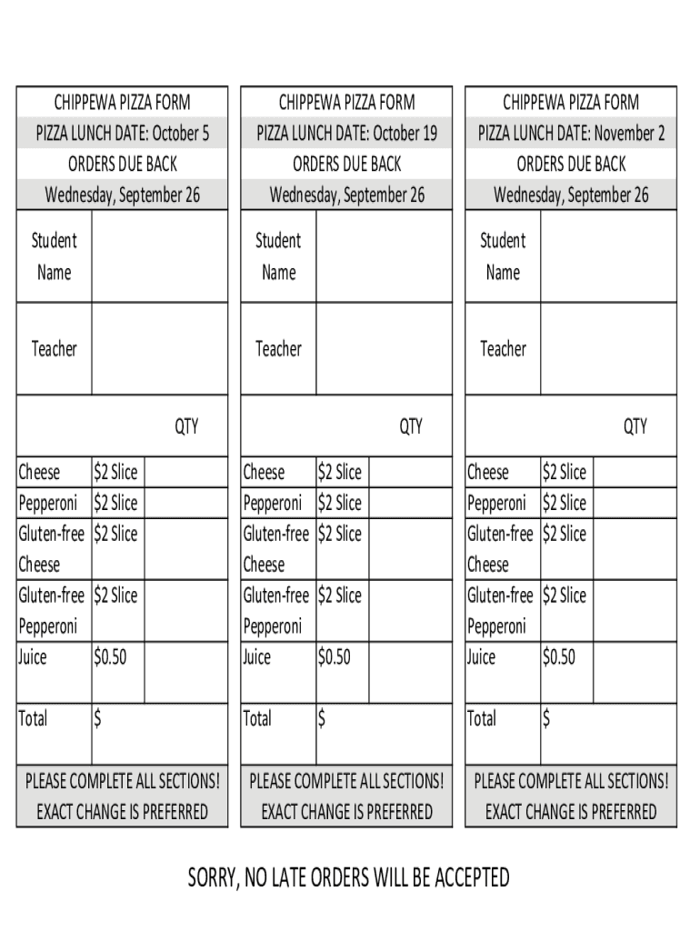 Fillable Online pizza day order form.xlsx Fax Email Print - pdfFiller