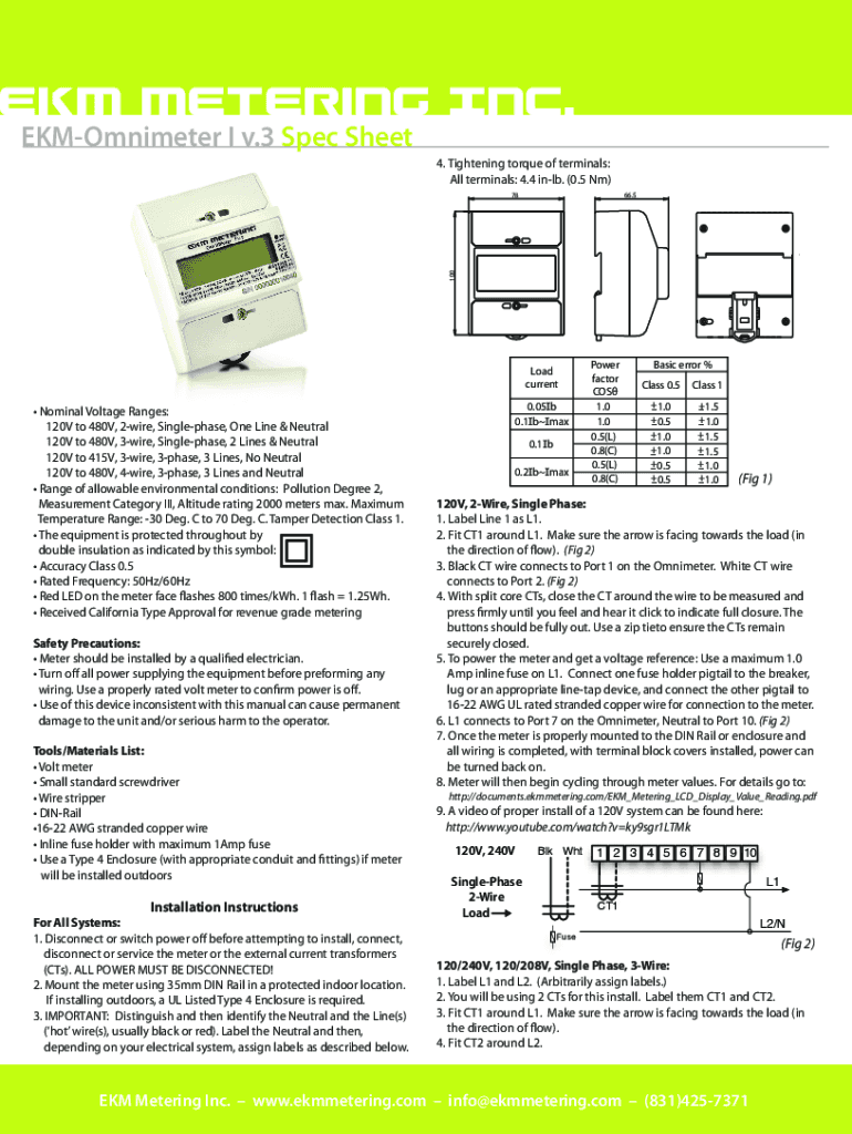 Fillable Online EKM-Omnimeter I v.3 Spec Sheet Fax Email Print - pdfFiller