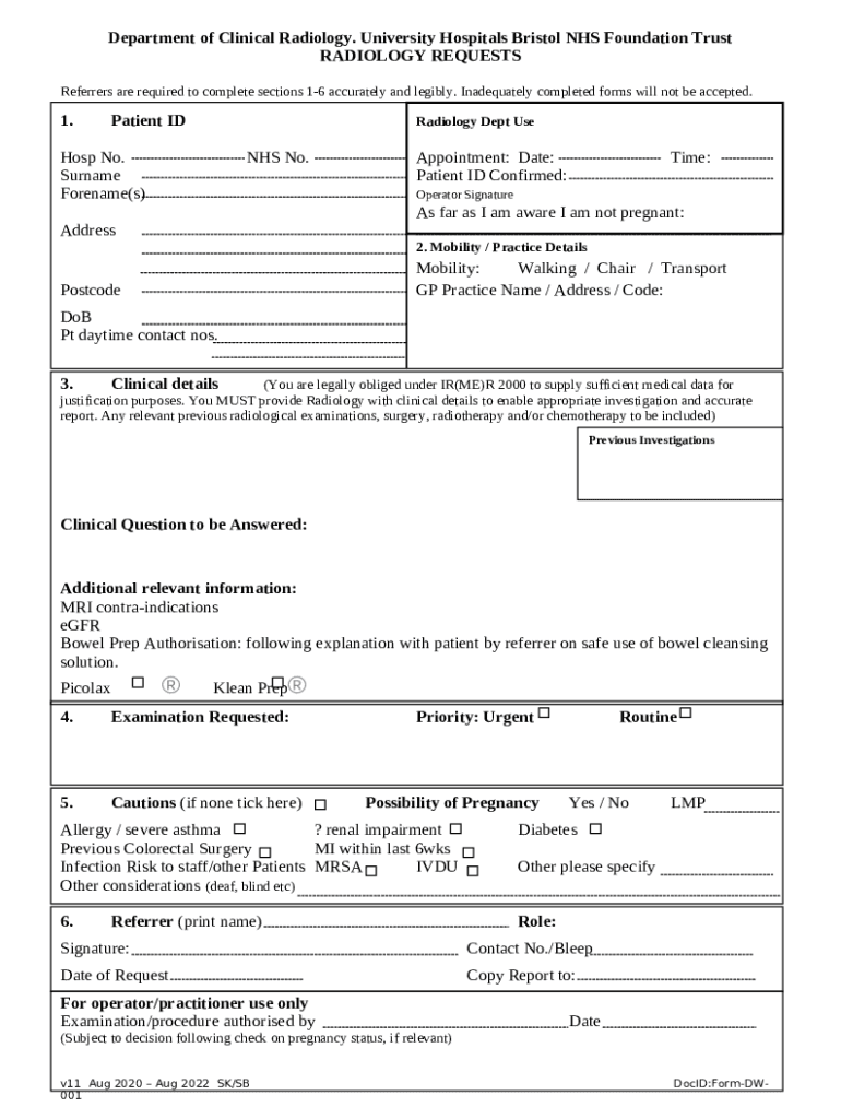 Radiology request (60.11kB DOCX) Doc Template | pdfFiller