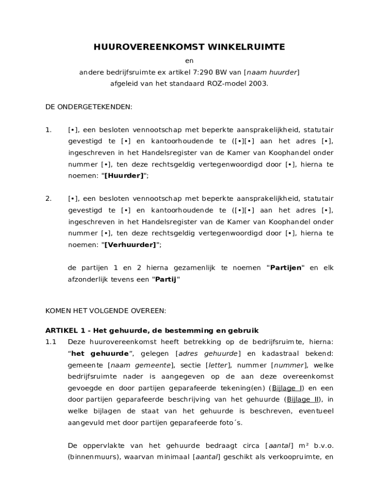 Nieuw ROZ-model Huurovereenkomst Winkelruimte en ... Doc Template ...