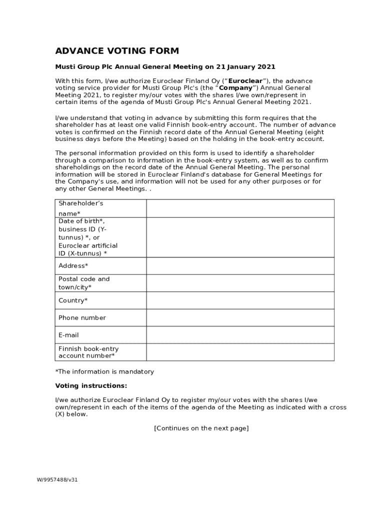 advance voting (euroclear finland shareholders): ... Doc Template ...