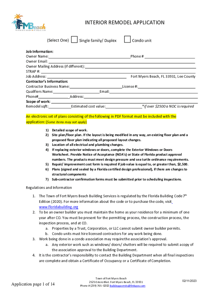 Fillable Online INTERIOR REMODEL APPLICATION Fax Email Print - pdfFiller