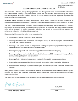 Fillable Online Interswitch OHS Policy Statement and ObjectivesJan ...