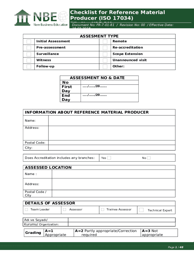 A Checklist for Reference Material Producer (ISO 17034) File No Doc ...
