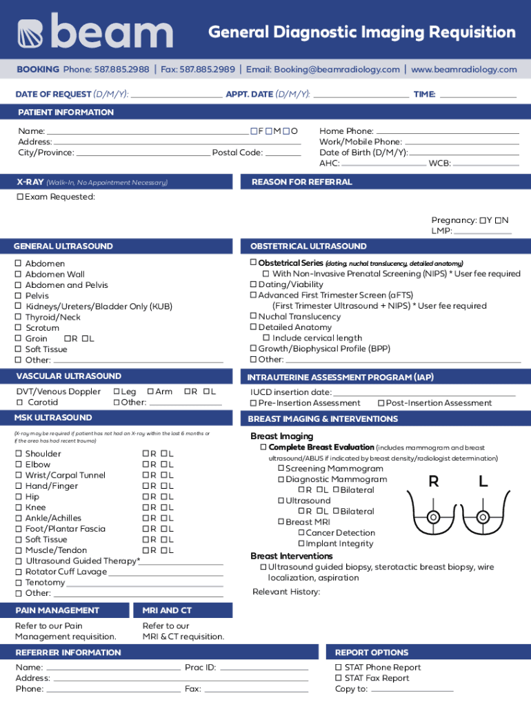 Fillable Online Beam - General Diagnostic Imaging Requisition Fax Email ...