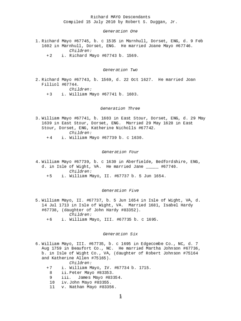 Richard MAYO Descendants Doc Template | pdfFiller
