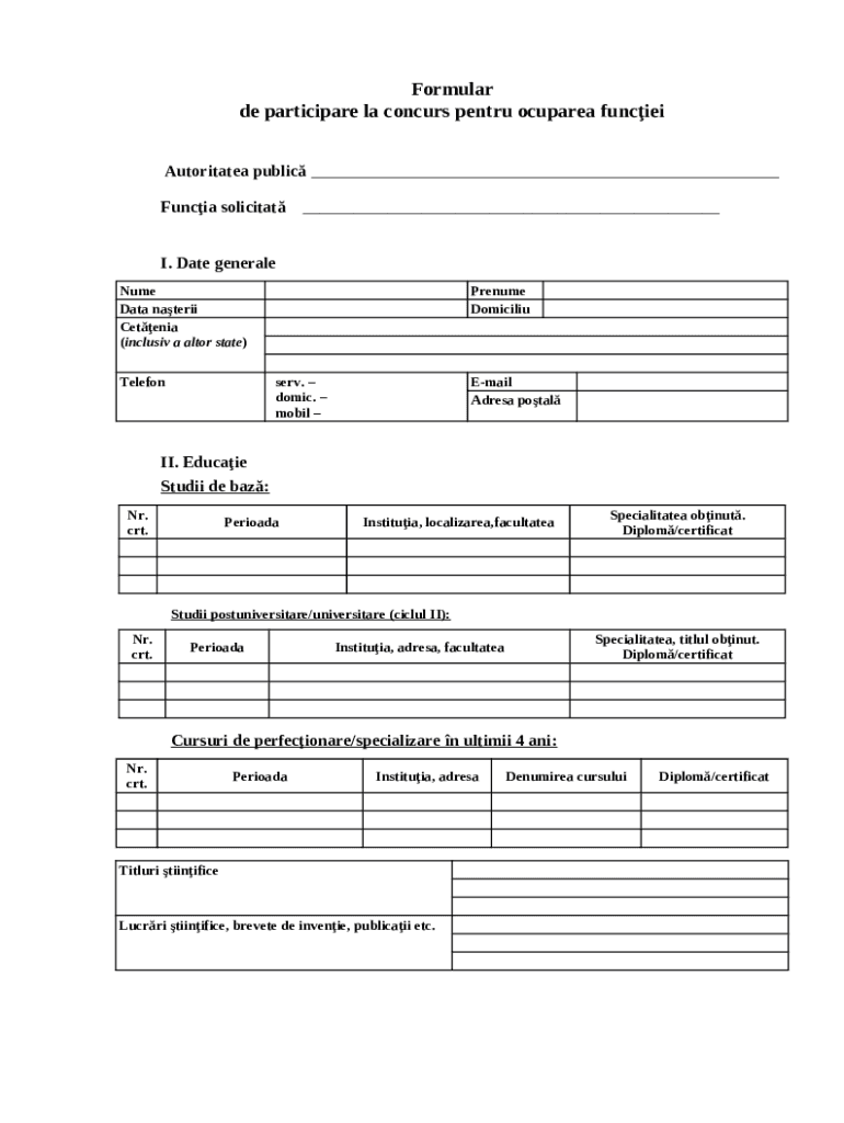 ular de completare pentru participare la concurs Doc Template | pdfFiller