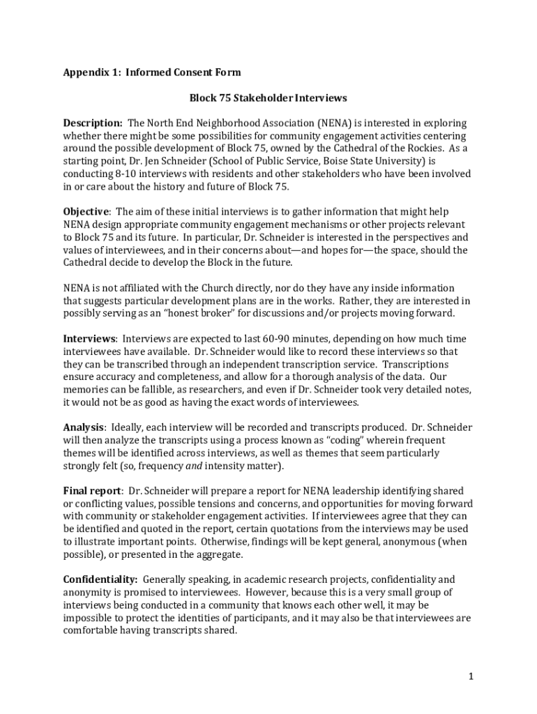 Fillable Online Informed Consent Form Block 75 Stakeholder Interviews ...