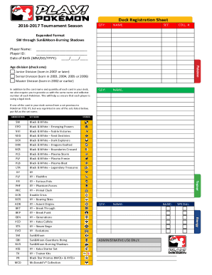 Fillable Online Deck Registration Sheet 2016-2017 Tournament Season Fax ...