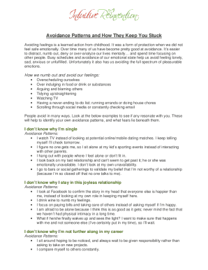 Fillable Online Avoidance Patterns Worksheet Fax Email Print - pdfFiller