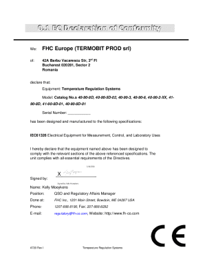 Fillable Online 0.1 EC Declaration of Conformity - FHC Inc Fax Email Print - pdfFiller