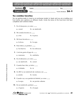 Completable En línea Capitulo 3A Core practice vocabulary activities ...