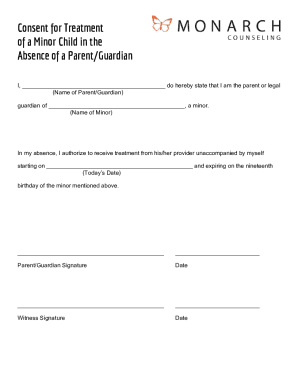 Fillable Online Consent for Treatment of a Minor Child in the Absence ... Fax Email Print ...