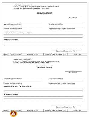 TSU TOD SF 34 Grievance Doc Template | pdfFiller