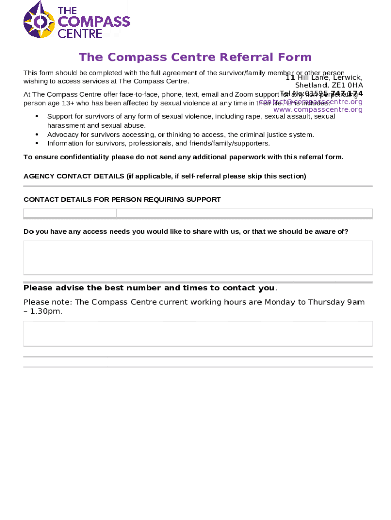 Compass Centre Referral Doc Template | pdfFiller