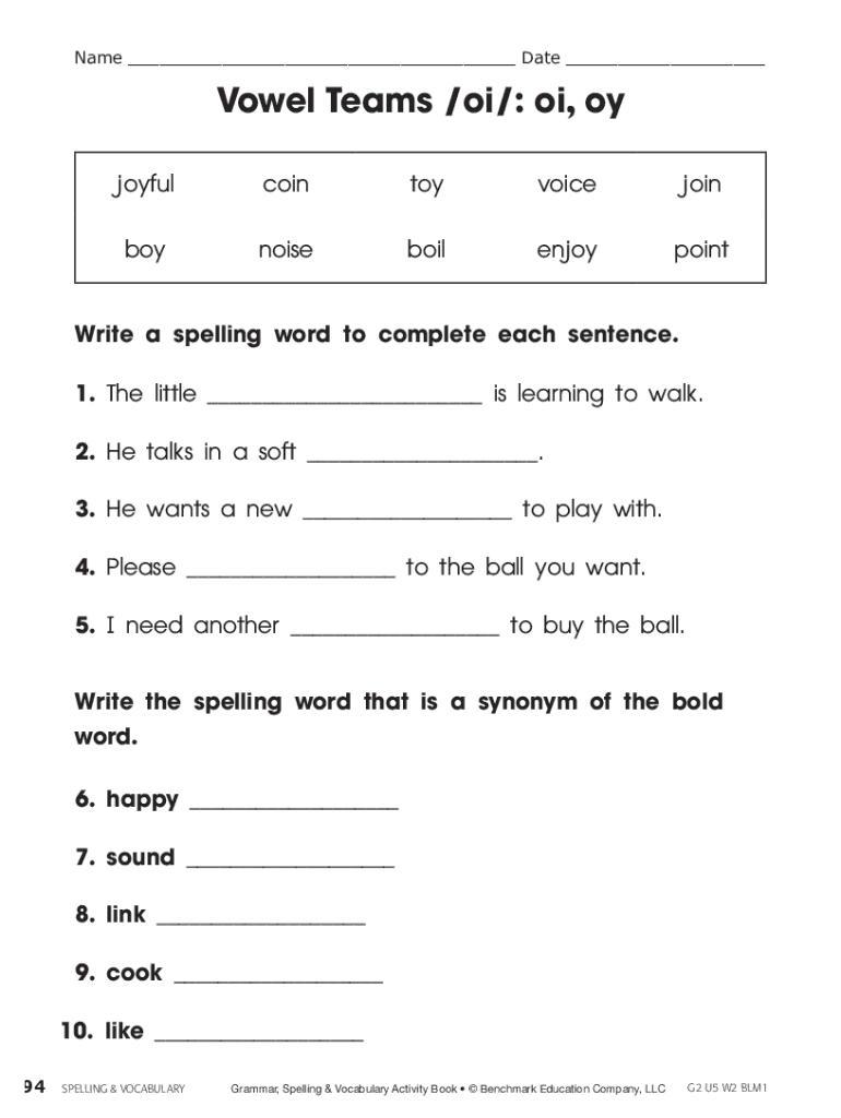 Fillable Online Vowel Team OI and OY Partner and Independent Activities ...