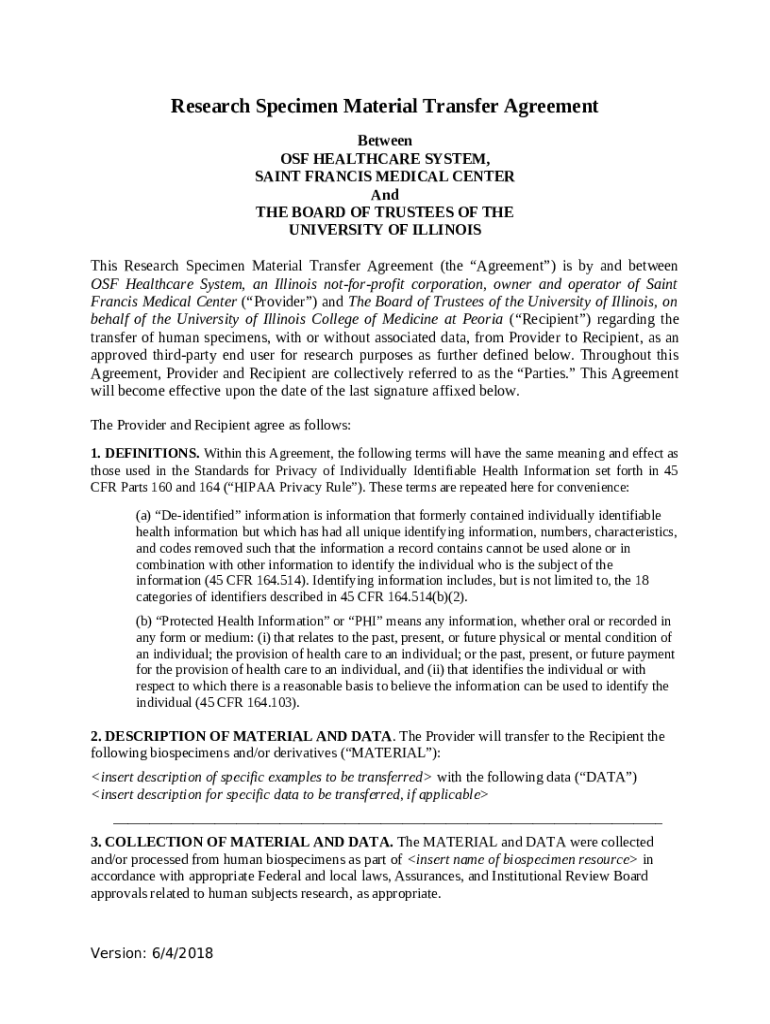 This Research Specimen Material Transfer Agreement (the "Agreement") is ...