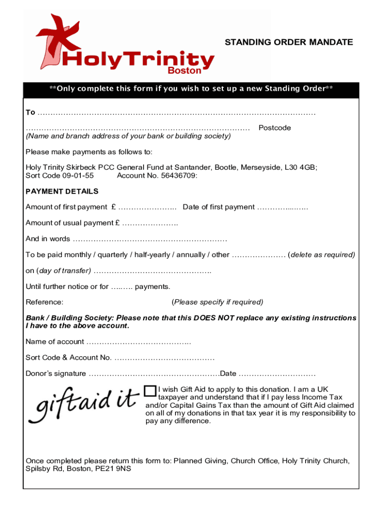 Fillable Online Standing Order - Fill Online, Printable, Fillable ...