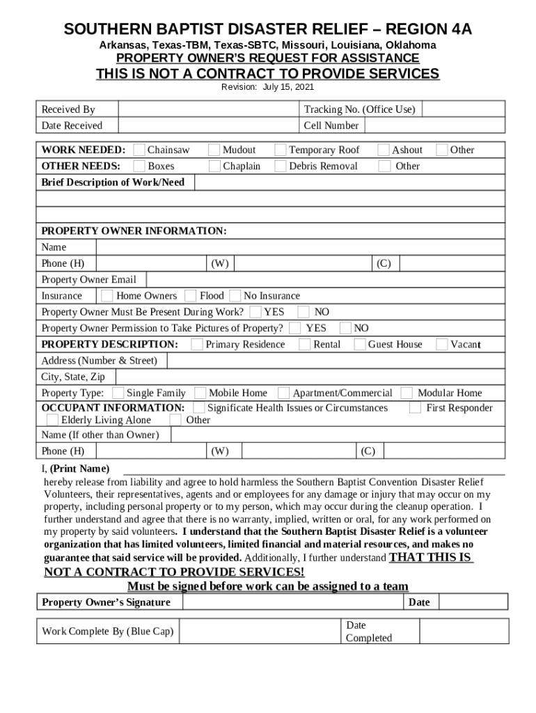 TBM Disaster Relief Orientation Registration Doc Template | pdfFiller
