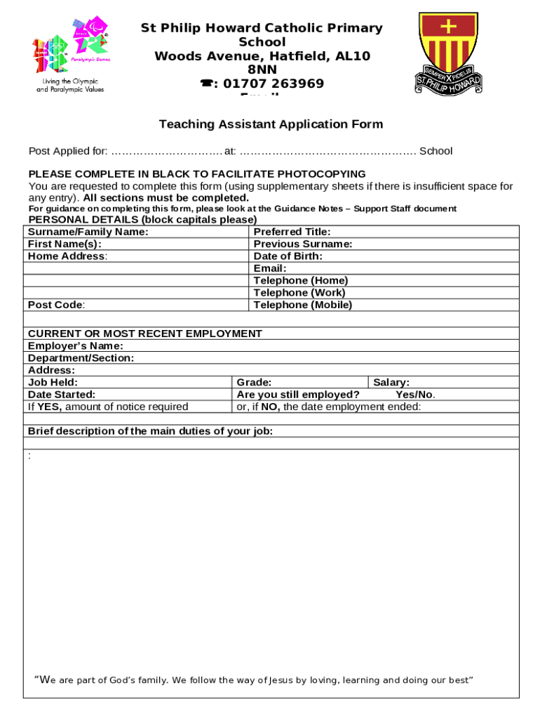 Midday Supervisory Assistant Application Doc Template | pdfFiller